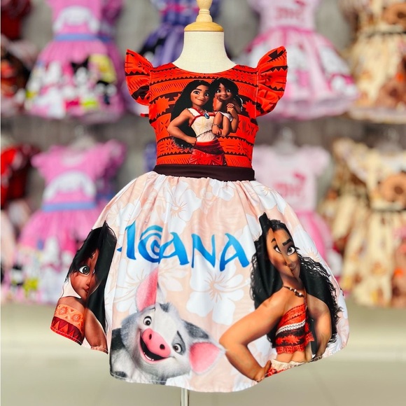 Disney | Dresses | Disney Moana Kids Formal Dress Red And White | Poshmark
